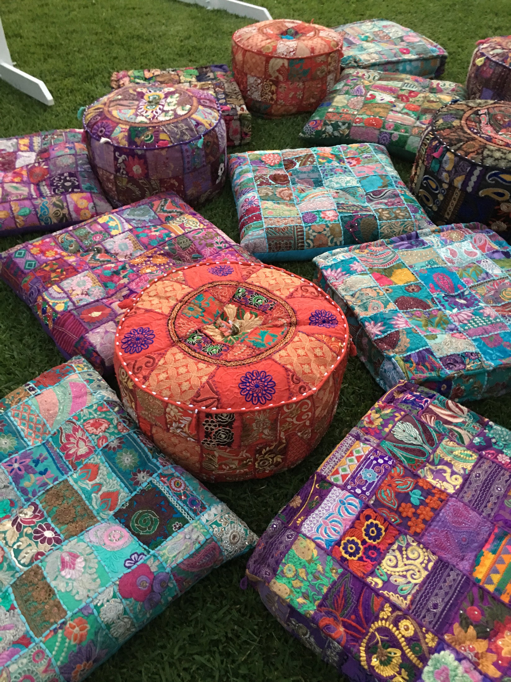 Bohemian Ottomans - Round Orange – rockhampton-vintage-hire